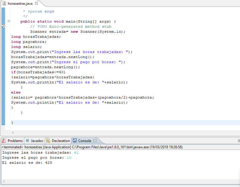 Codigo para calcular el salario de un trabajador en java Codigo para calcular el salario de un trabajador en java